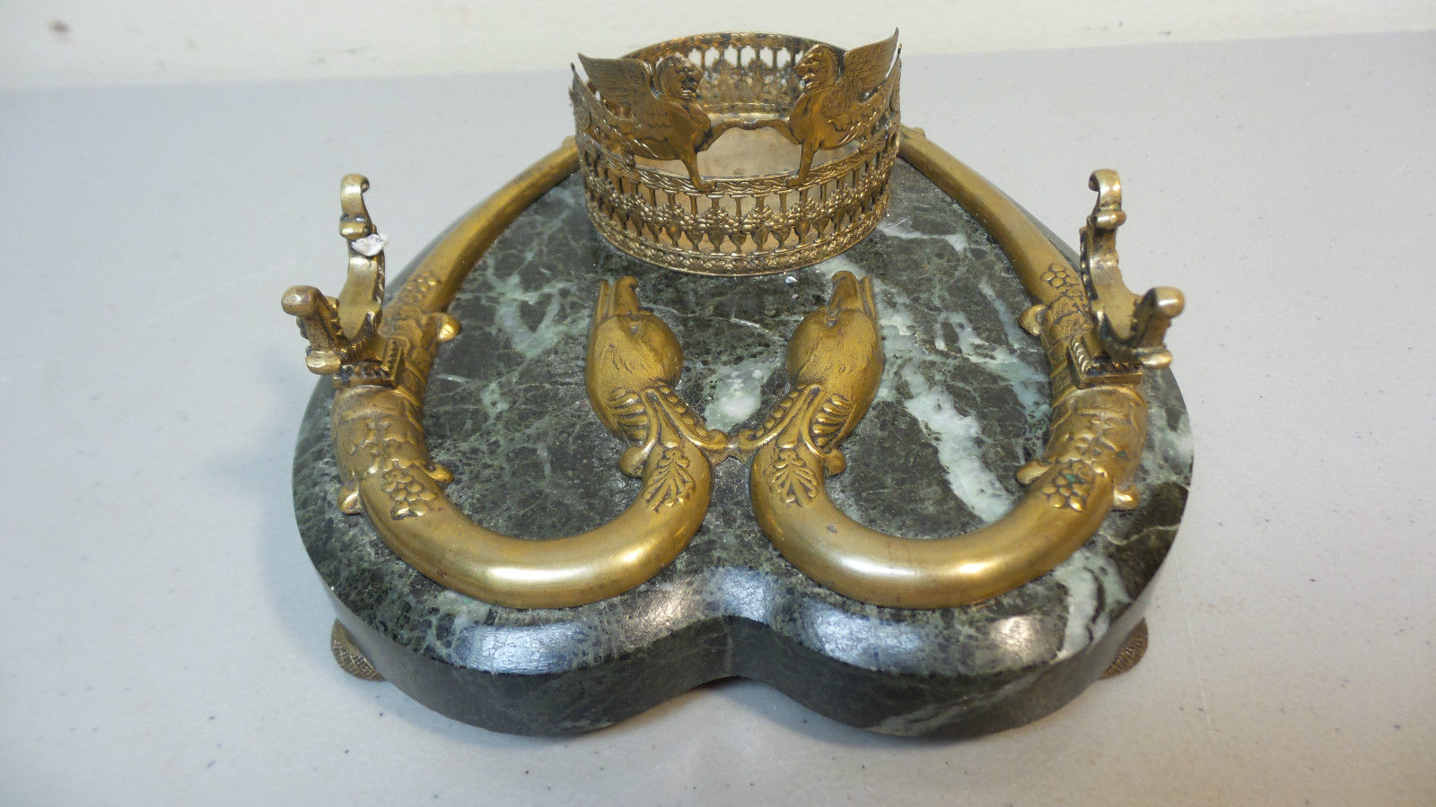 FABULOUS 19th C. FRENCH NAPOLEON III MARBLE & BRONZE INKSTAND / INKWELL ...