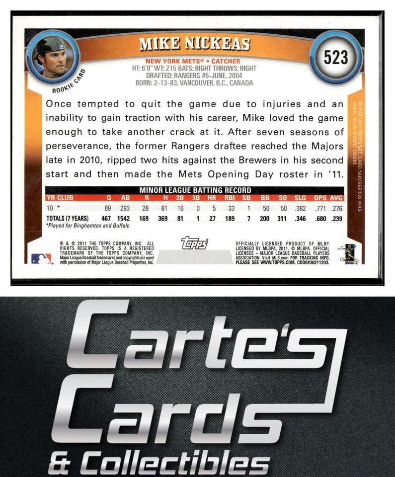 Mike Nickeas 2011 Topps #523 New York Mets TTM/IP Signed Autographed | eBay