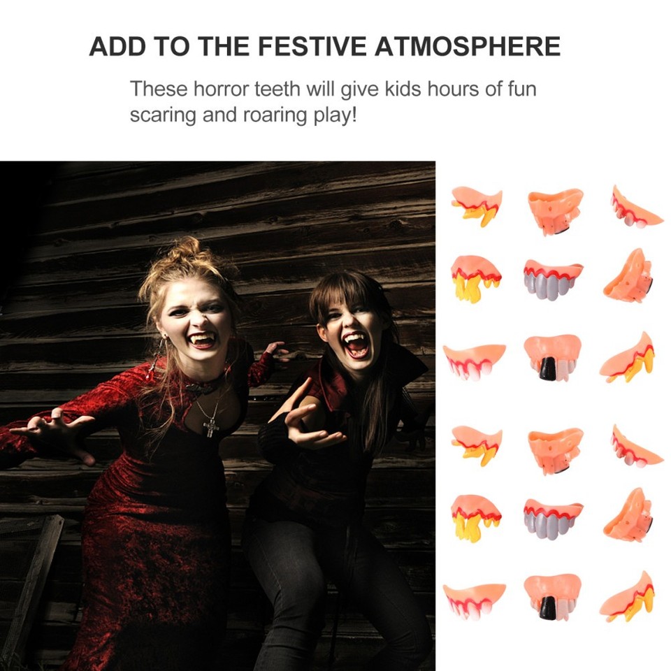 12 Pcs Silicone Fake Teeth Halloween Funny Zombie Teeth Denture Props ...