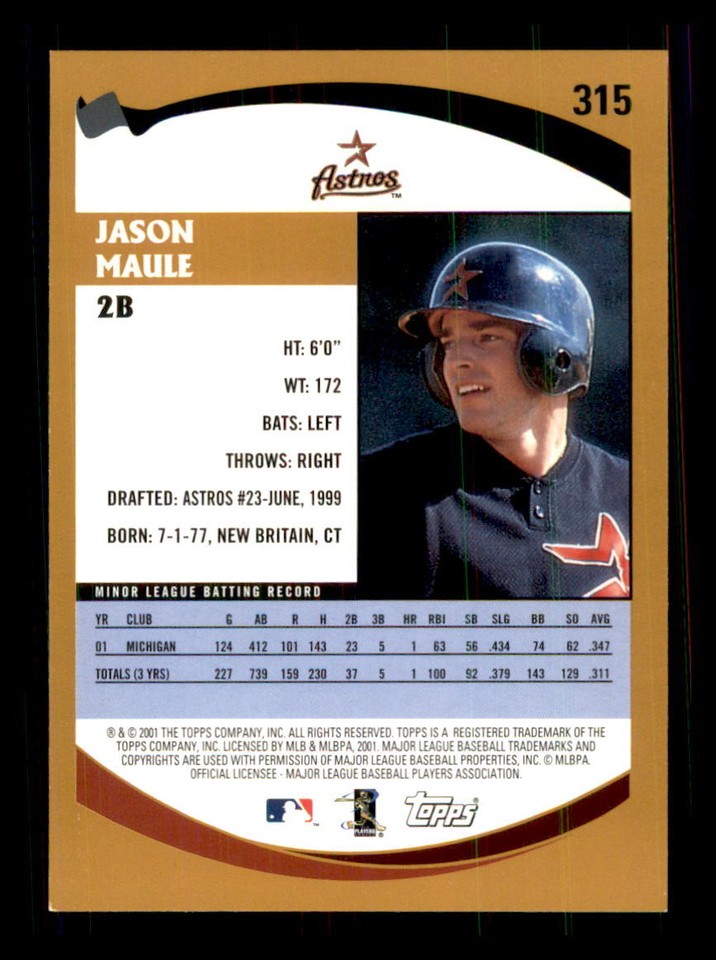 2002 Baseball Topps Jason Maule Houston Astros #315 Prospects RC | eBay