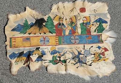 Frank Shortey Deer Hide Robe Painting Native American Little BIg Horn ...