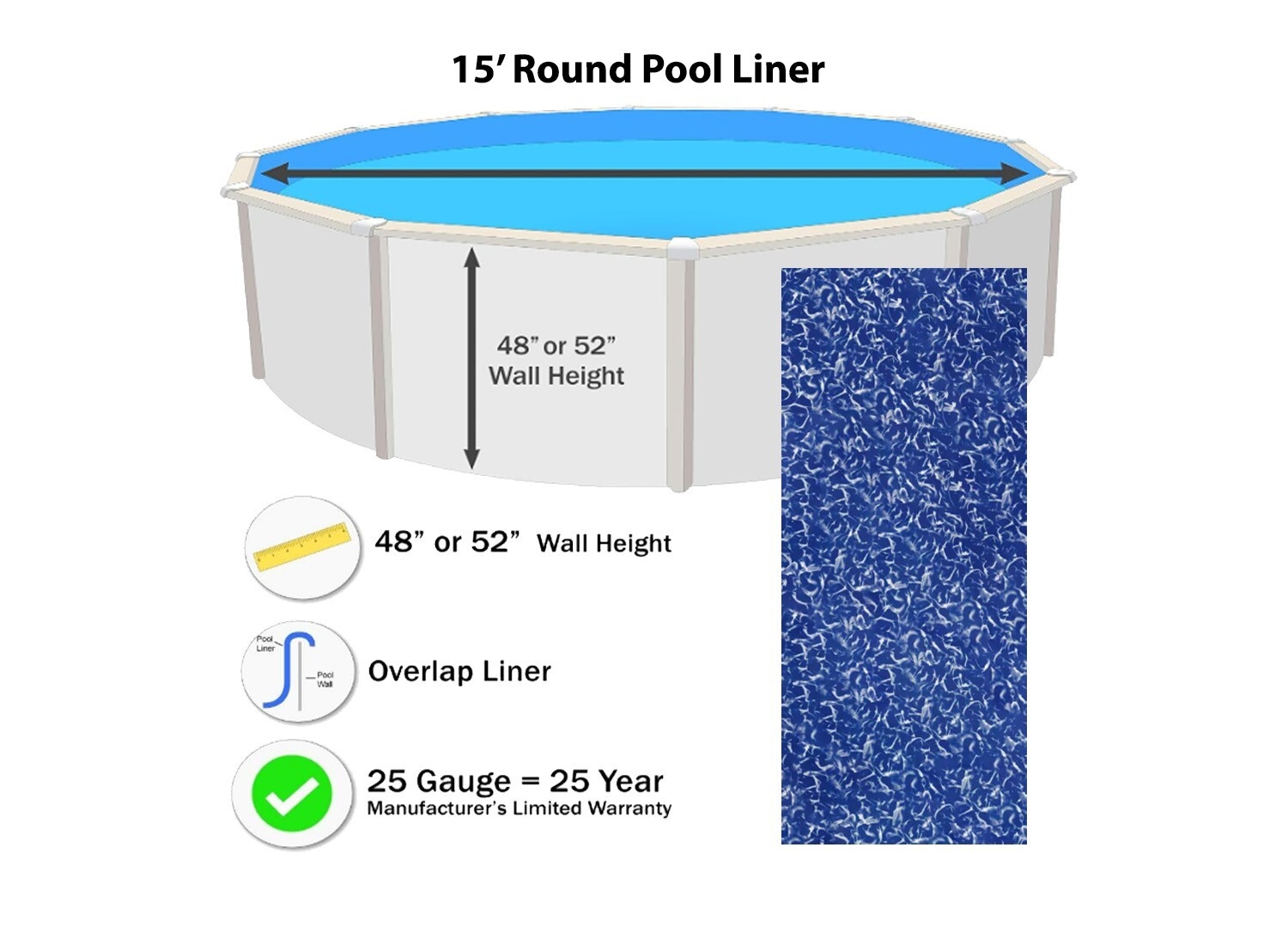 15' Round 25 Gauge Overlap Above Ground Swimming Pool Liner - (Choose ...