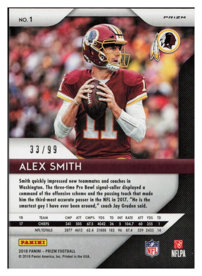 G955 ALEX SMITH 2018 PRIZM BLUE SCOPE 33/99 WASHINGTON #1 | eBay