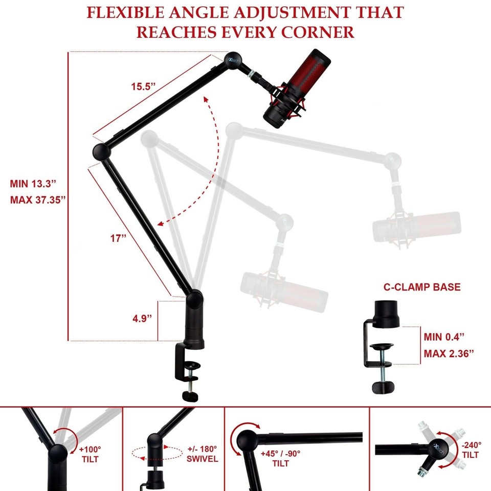 Gator Frameworks Desktop Mic Stand IXTECH Microphone Boom Arm With Desk ...