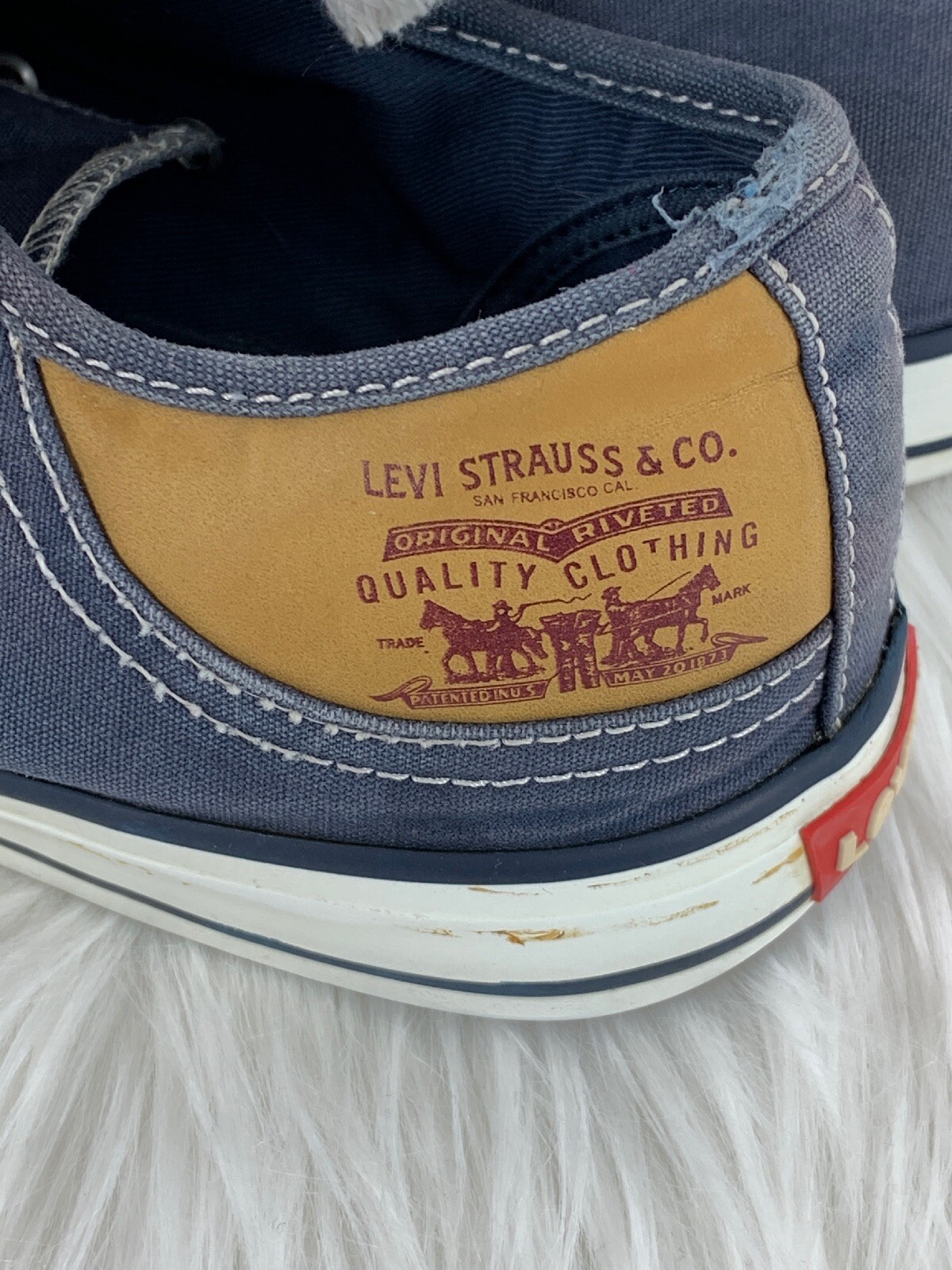 Levis Sneakers size 9 Mens Stan Buck Canvas Blue Tan Leather Trim ...