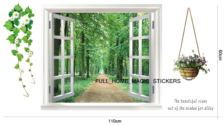 Huge Window 3D Green View Flowers Plant Wall Stickers Art Mural Decal ...