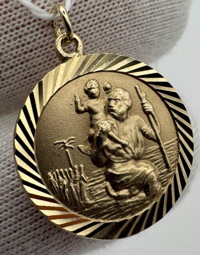 Vintage Gold Pendant 9K St. Christopher Medal 375 Hallmark Vintage 2 ...