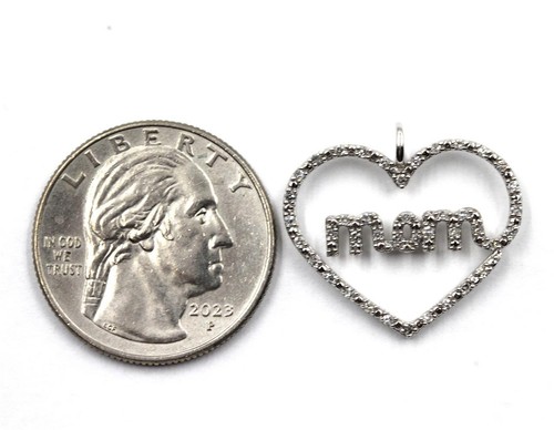 STUNNING AUTHENTIC 10K SOLID WHITE GOLD 42 NATURAL DIAMONDS MOM HEART ...