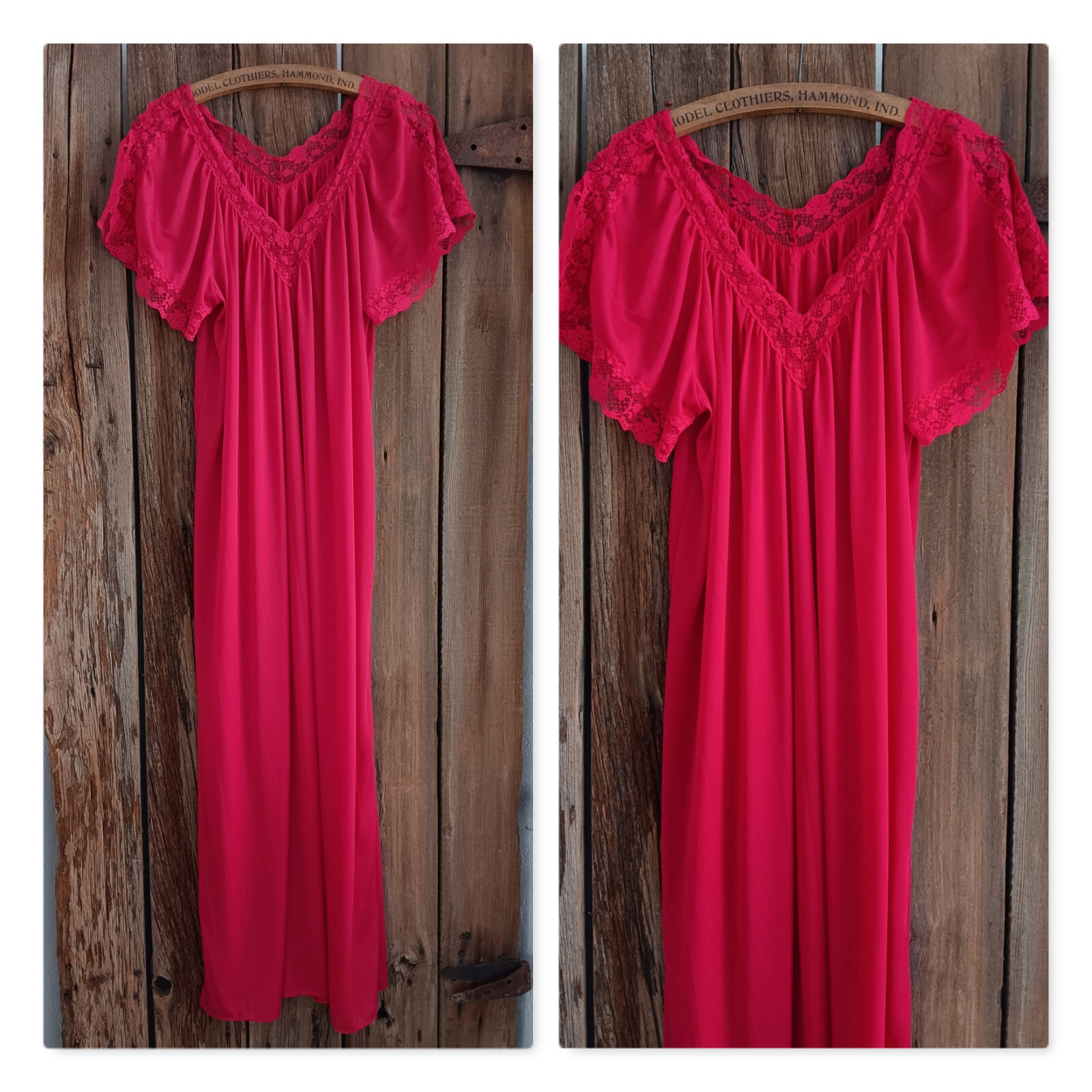 Vintage Lady Cameo Dallas Red Long Nylon Nightgown La… - Gem