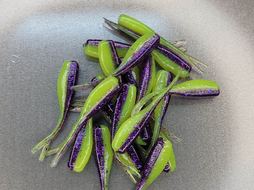 (20) - 2" Slab Crusher "Purple/Chart" Crappie Jig GRUBS BAIT PANFISH ...