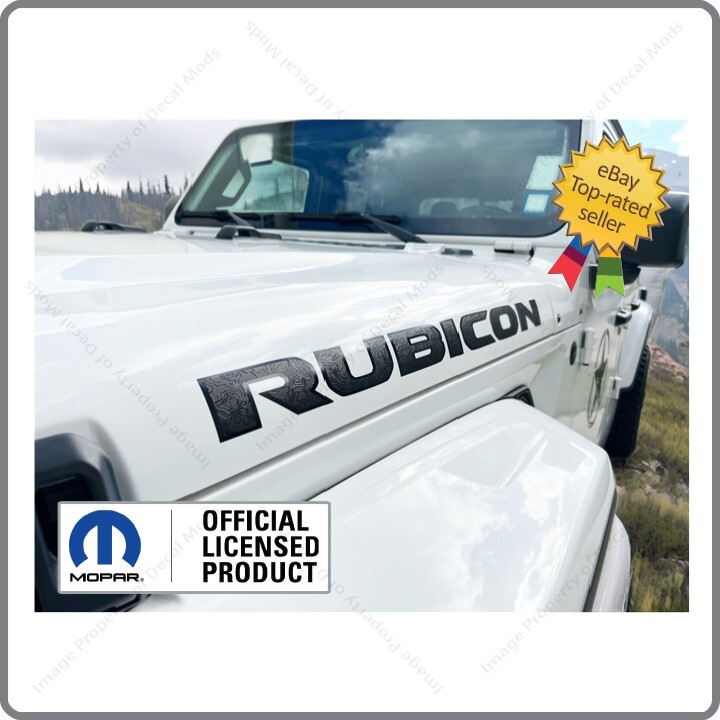 SET OF 2 Jeep Wrangler RUBICON Hood Decals Stickers 3D Topo Map Black ...