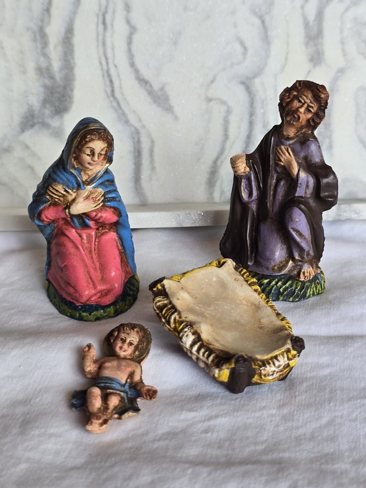 Vintage Italy Nativity Set Creche Stable Holy Family Hand Painted 22 ...