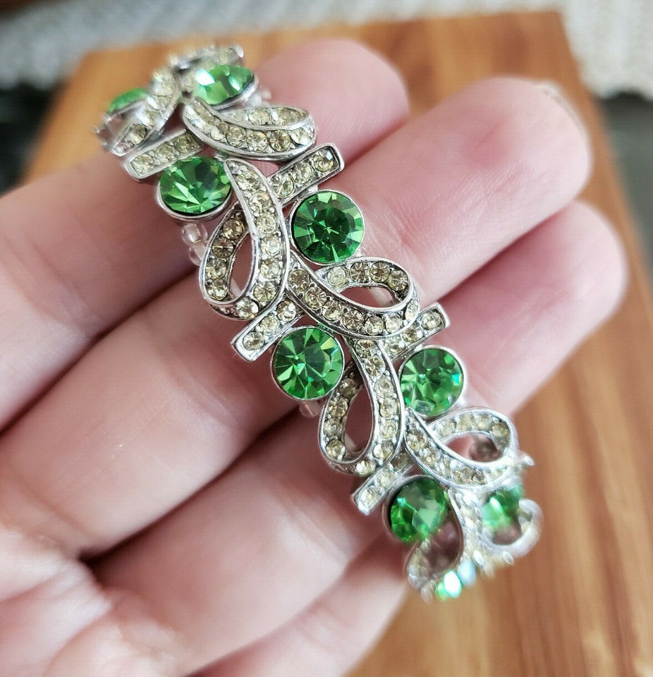 Ribbons Sparkling Genuine Green Austrian Crystal Rhinestones Stretch ...