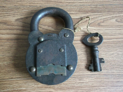 Rare antique big size double chamber iron lock with two face key made ...