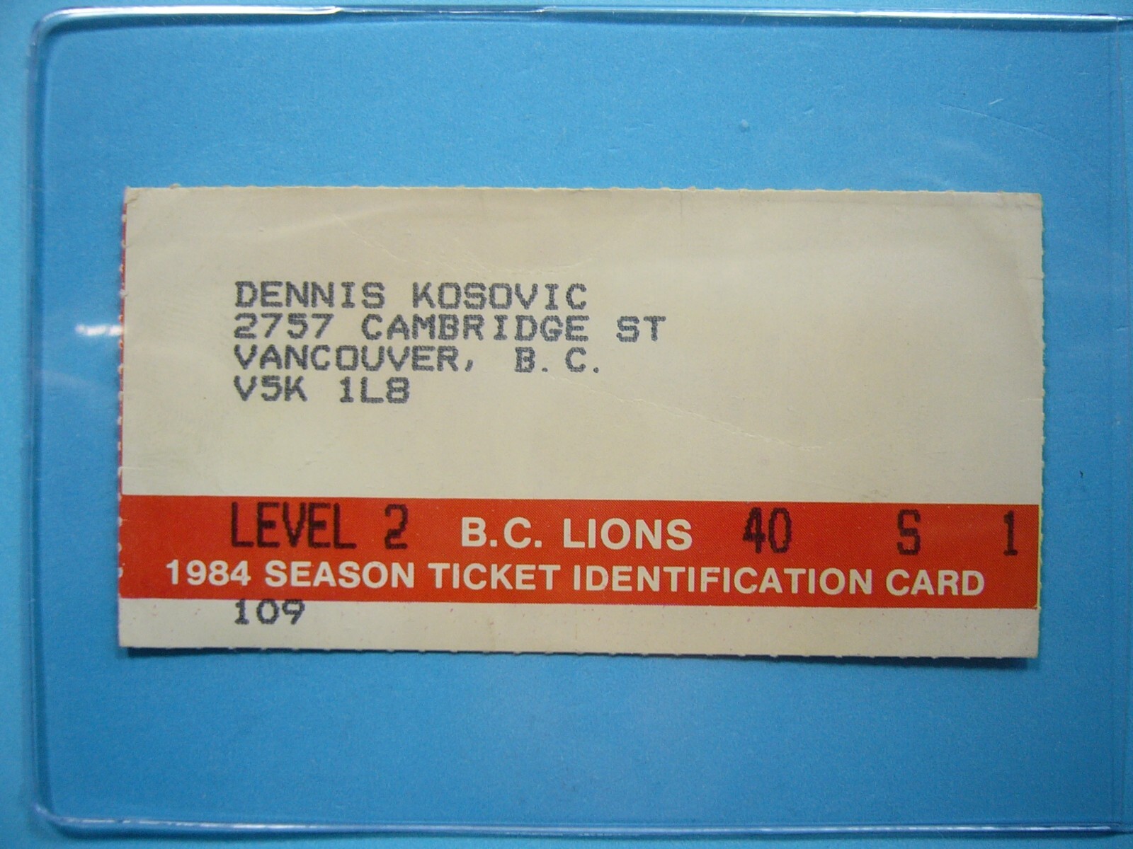 1984 B.C. LIONS CFL SEASON TICKET IDENTIFICATION CARD & FOOTBALL ...