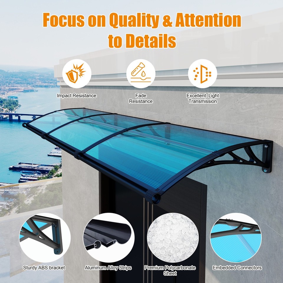 40" x 80" Window Awnings Outdoor Polycarbonate Front Door Patio Cover ...