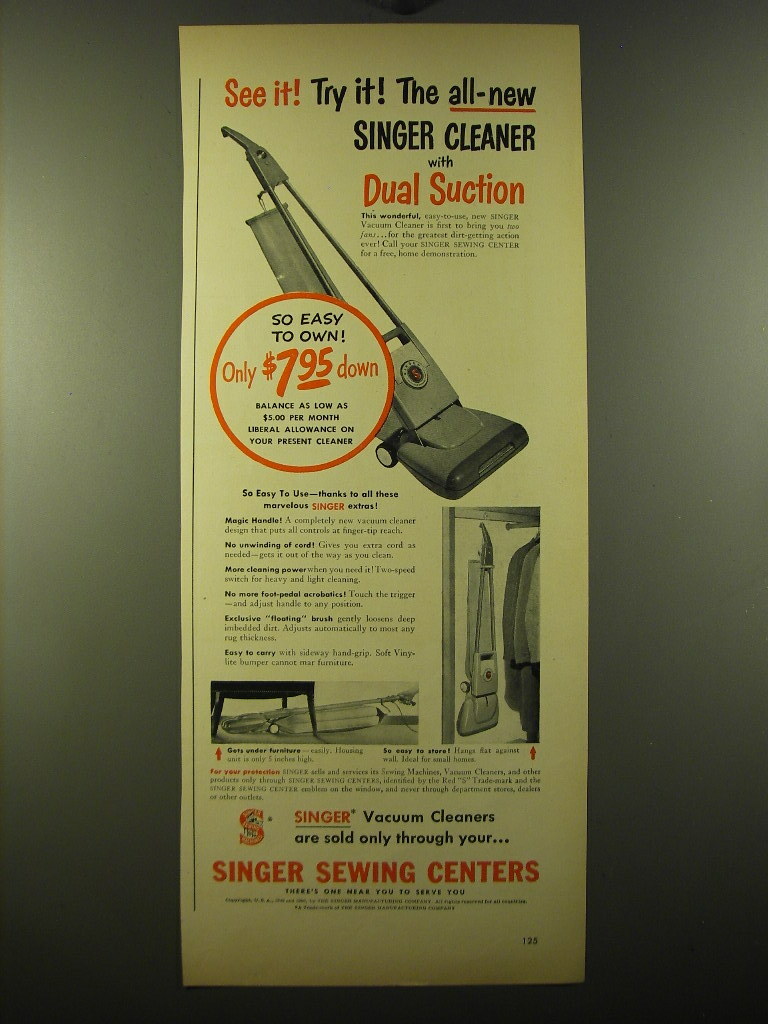 1950 Singer Vacuum Cleaners Ad - See it! Try it! | eBay