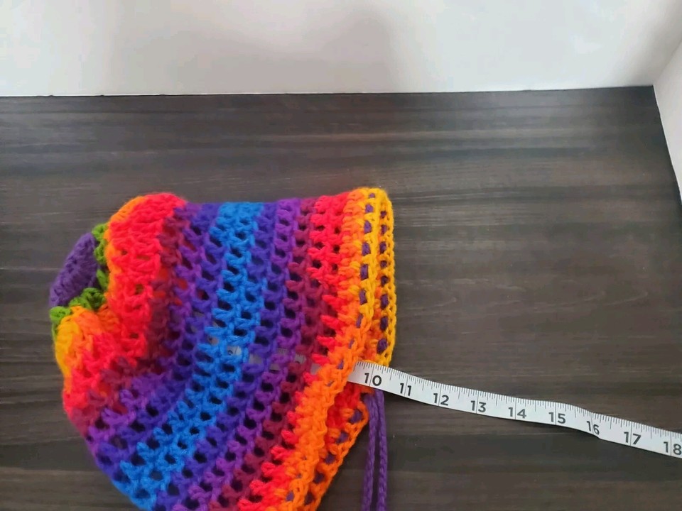 Rainbow Crochet Flower Tam Slouch Hat With Drawstring Handmade One Size ...