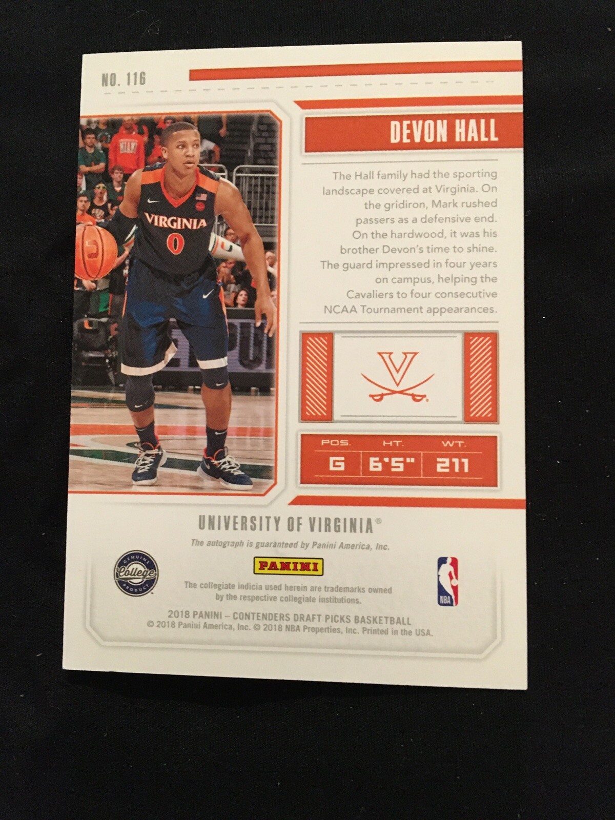 2018 Panini Contenders Draft Picks - College Ticket Devon Hall #116 (AU ...
