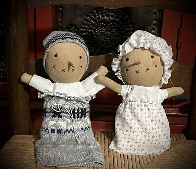GP Grubby Primitive Snowman Baby Boy & Girl Rag Doll Set of 2 Christmas ...