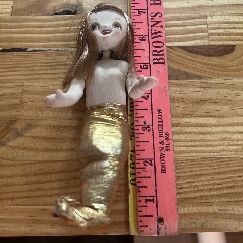 VTG Big Eye Mermaid Pose Doll, Red Hair & Gold Tail, 6.5" Bradley Style ...