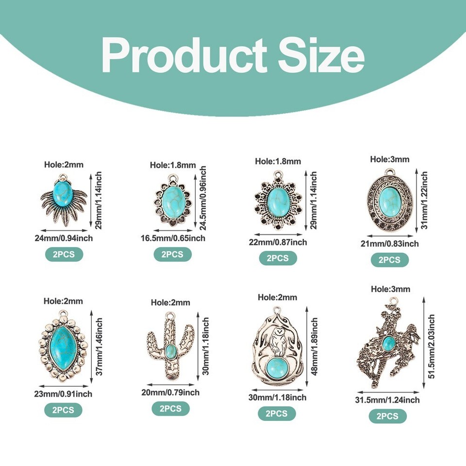 16 Synthetic Turquoise Half Round Oval Horse Heart Cactus Charms Alloy ...