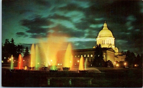 LEGISLATIVE BUILDING Fountain night view OLYMPIA, Washington WA ...