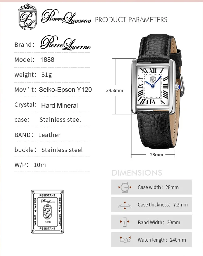 Classic Mens Tank Rectangular Pierre Lucerne White Dial Brown Leather ...