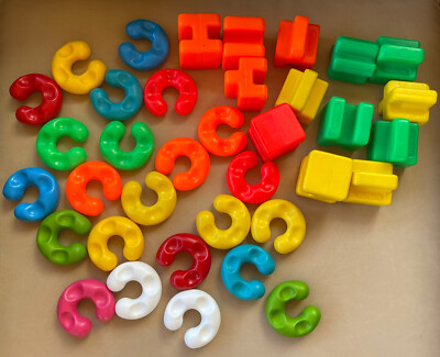 Vintage Playskool Plastic Interlocking Blocks Square & Round 36 Pieces ...
