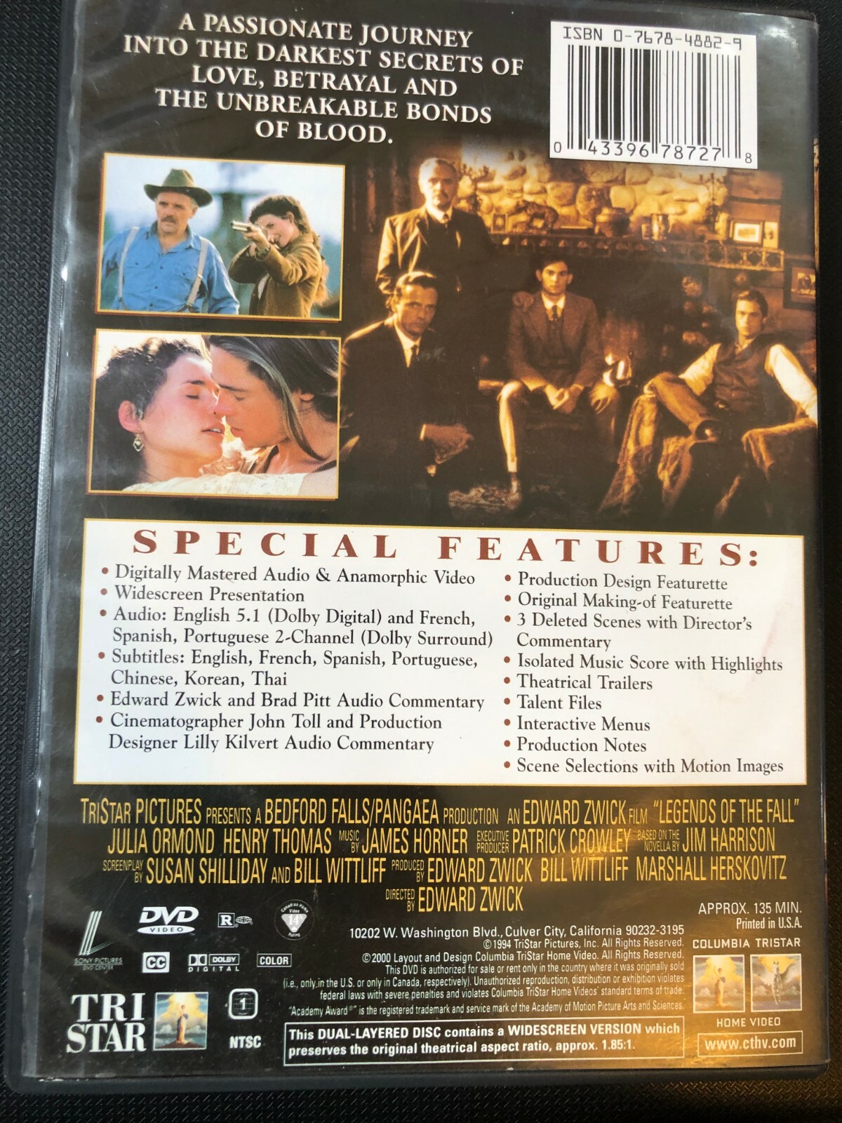 Legends of the Fall (DVD, 2000, Special Edition) Brad Pitt ~ Aidan ...