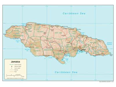 Jamaica Physical Geography Geographic Physiographic Map Country Nation ...