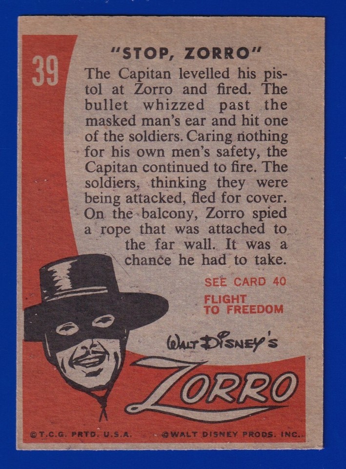 STOP, ZORRO ! 1958 TOPPS ZORRO #39 VG-EX (OC) NO CREASES | eBay