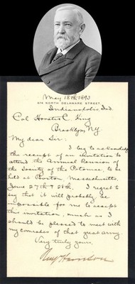Benjamin Harrison signed note - 1893 dated Autograph - Autographs of ...