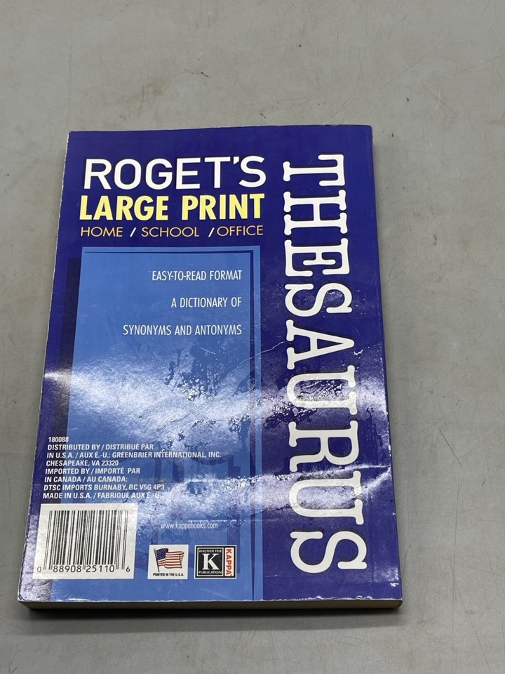 Thesaurus book Large print copyright 2014 Kappa books ENGLISH 194 PG ...