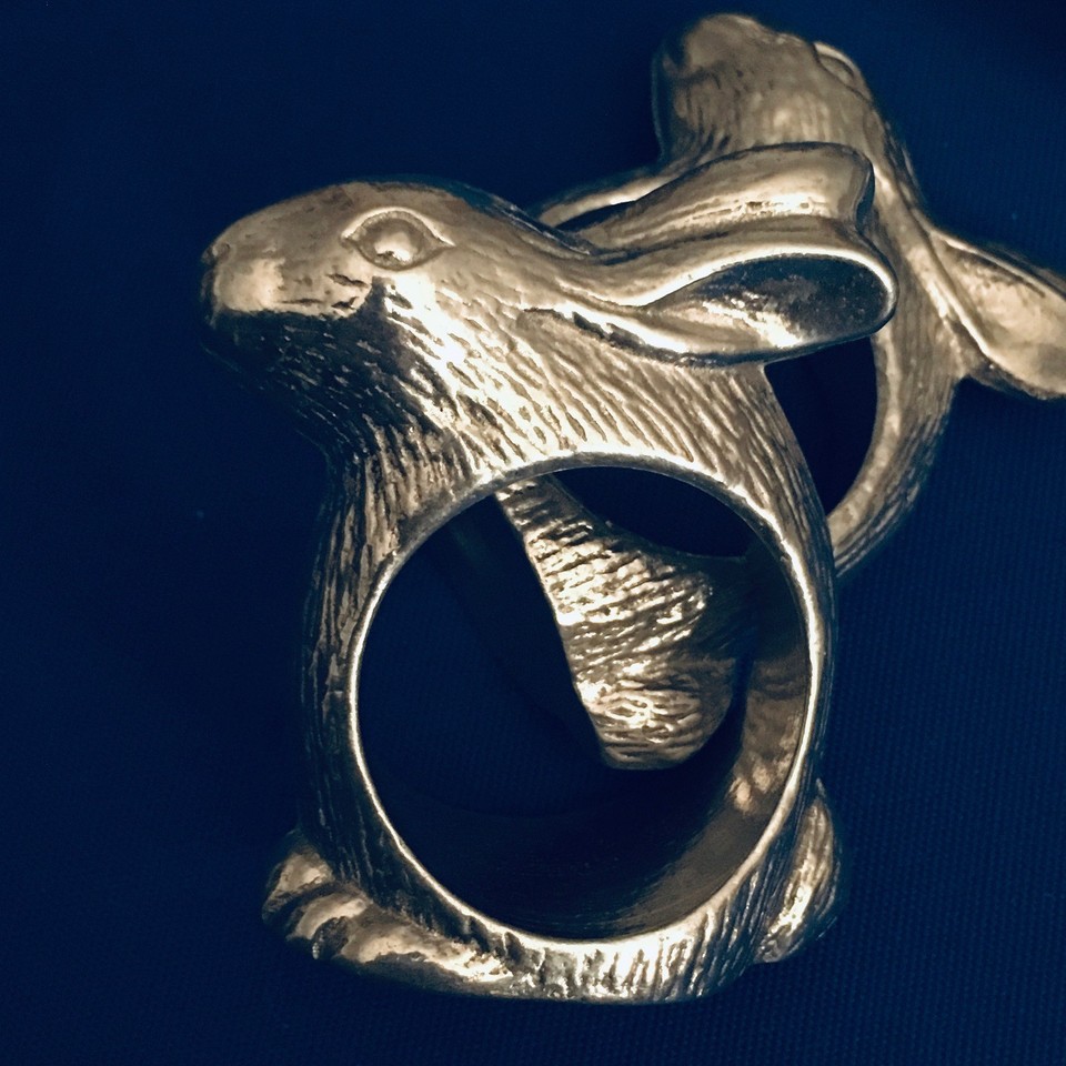 Pewter Bunny Rabbit Figurine Napkin Ring Set of 8 Silver Color New | eBay