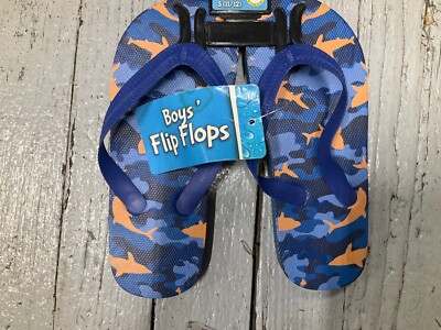 Boy's Blue and Orange Shark Flip Flops Small 11/12 | eBay