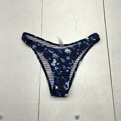 Shein Blue Floral Cinched High-Waisted Bikini Bottoms Women's Size ...