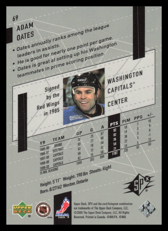 2000-00 SPx #69 Adam Oates Washington Capitals | eBay