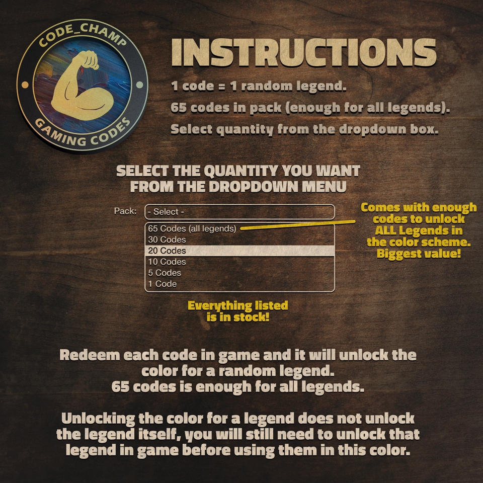 Brawlhalla Community Colors v2 Codes - All Legends | eBay