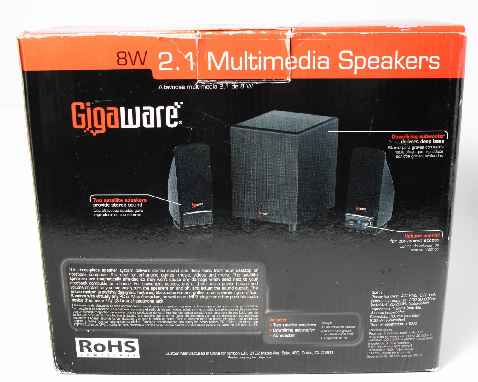 Gigaware 8w 2.1 Multimedia Computer/Laptop Speaker Set 3-Piece 40-288 ...