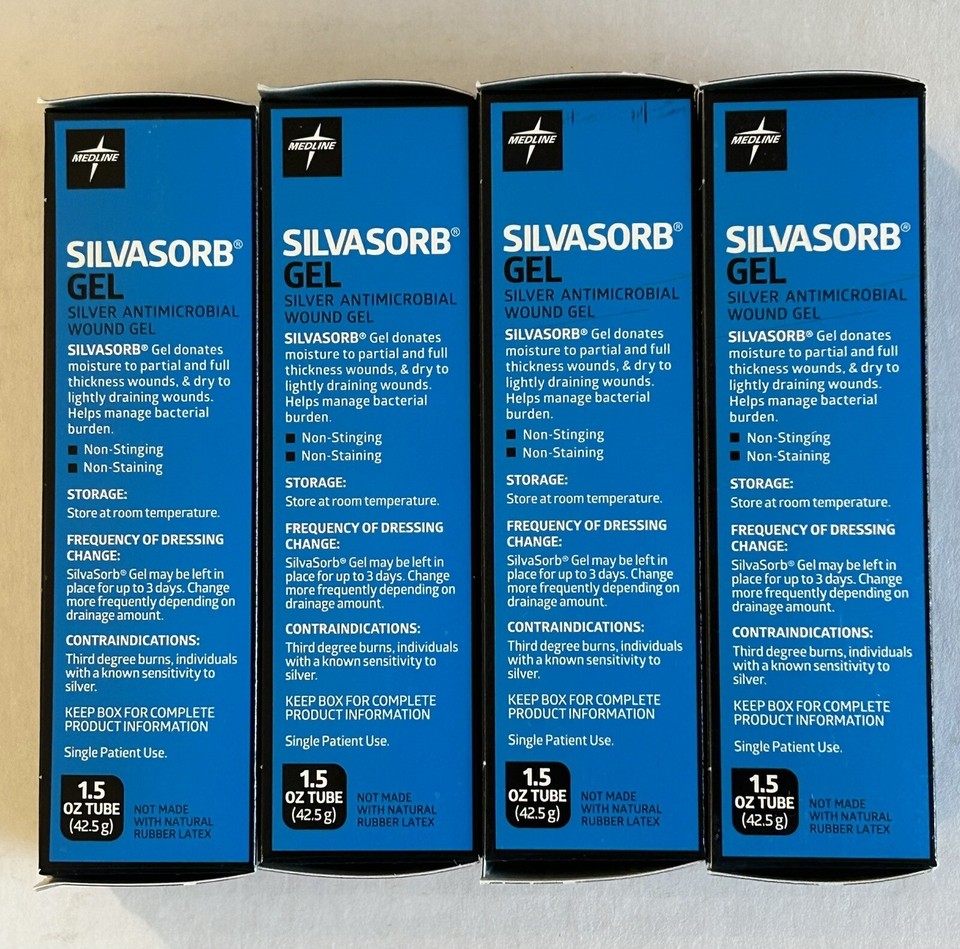 4 Silvasorb Gel Silver Antimicrobial Wound Gel 1.5 oz. Per Tube. Exp.1/ ...