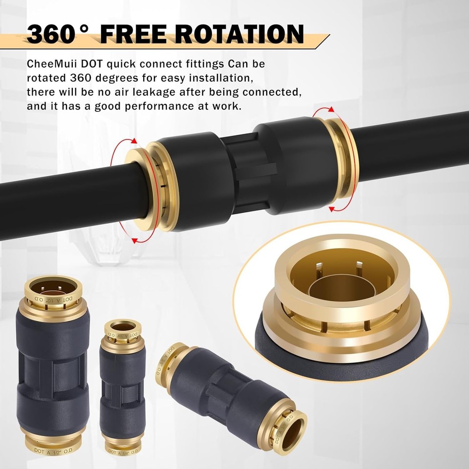 30 PCS DOT Air Line Fittings 14 38 12 DOT Push Lock Air Fittings Brass ...
