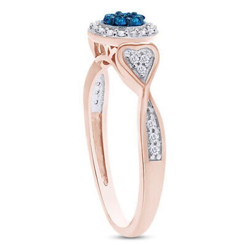 1/10 Ct Round Blue & White Real Diamond Promise Ring For Women's 14K ...
