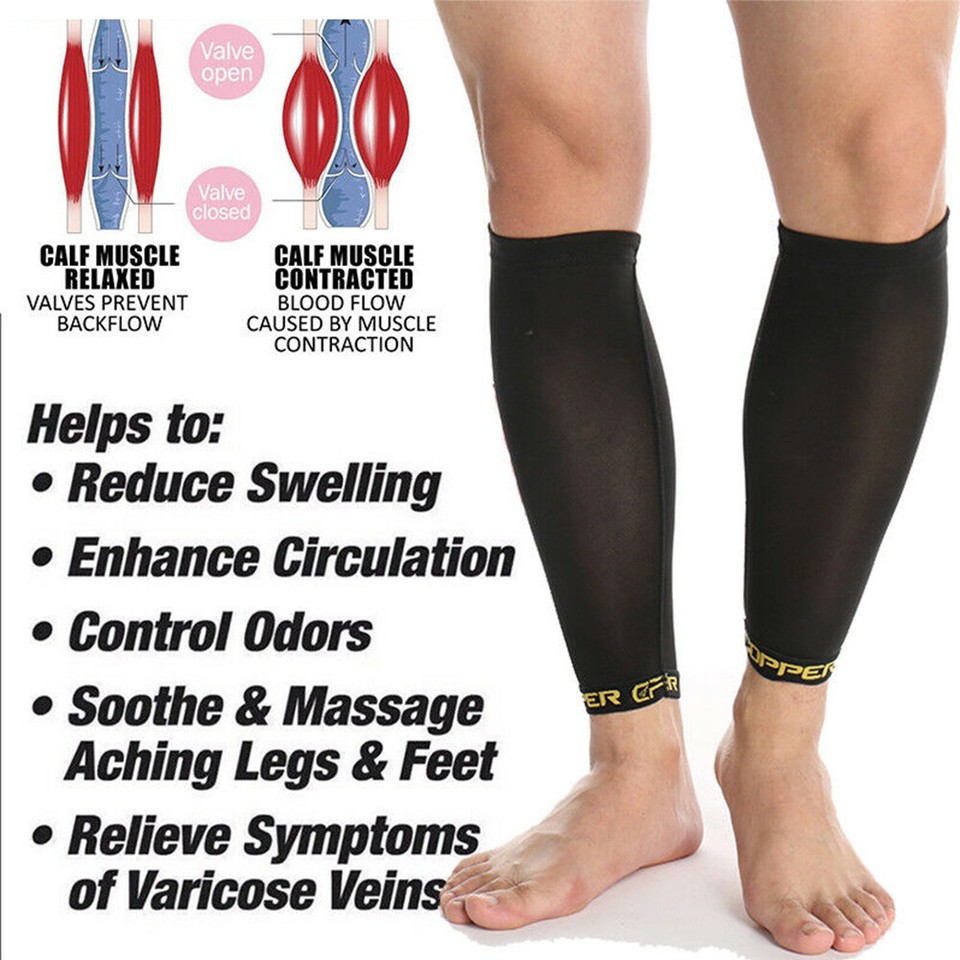 Copper Leg Calf Support Brace Stretch Sleeve Compression Socks Sport ...