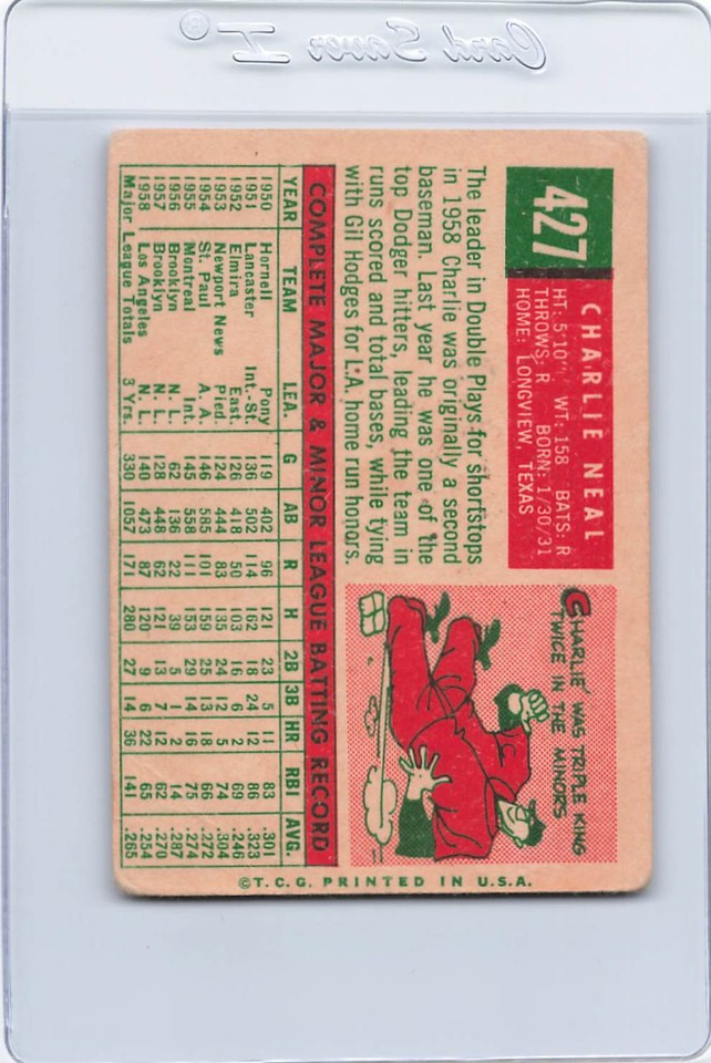 1959 Topps #427 Charlie Neal Dodgers VG *6533 | eBay