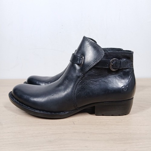Born Ankle Boots Women's 8.5 Black Leather Buckle Strap Low Heel Comfy ...