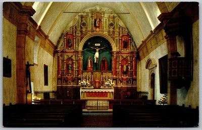 Postcard Carmel California CA Mission Interior Reredos 1950s Church ...