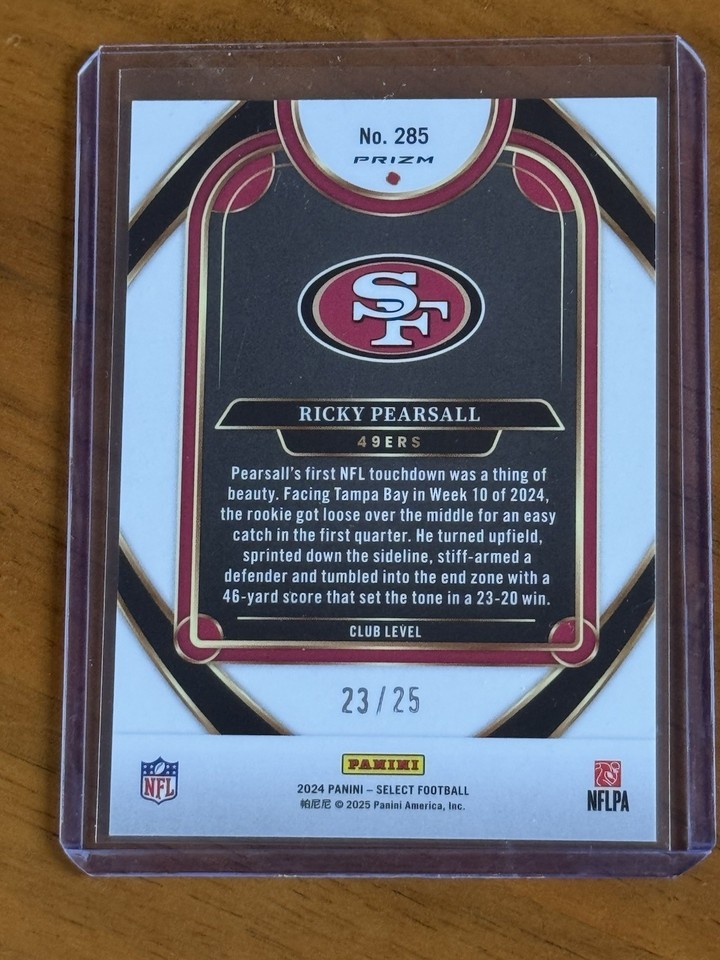 2024 Panini Select Football Ricky Pearsall Club Level Tie Dye RC 23/25 ...