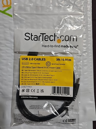 StarTech USB2TYPEH 0.91M (3FT) USB to 3.4mm Male Power Cable Type H ...