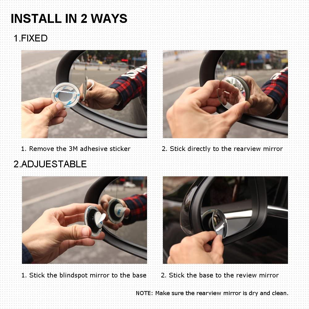 Blind Spot Mirrors, round Frameless 360° Rotate Sway Adjustable HD ...